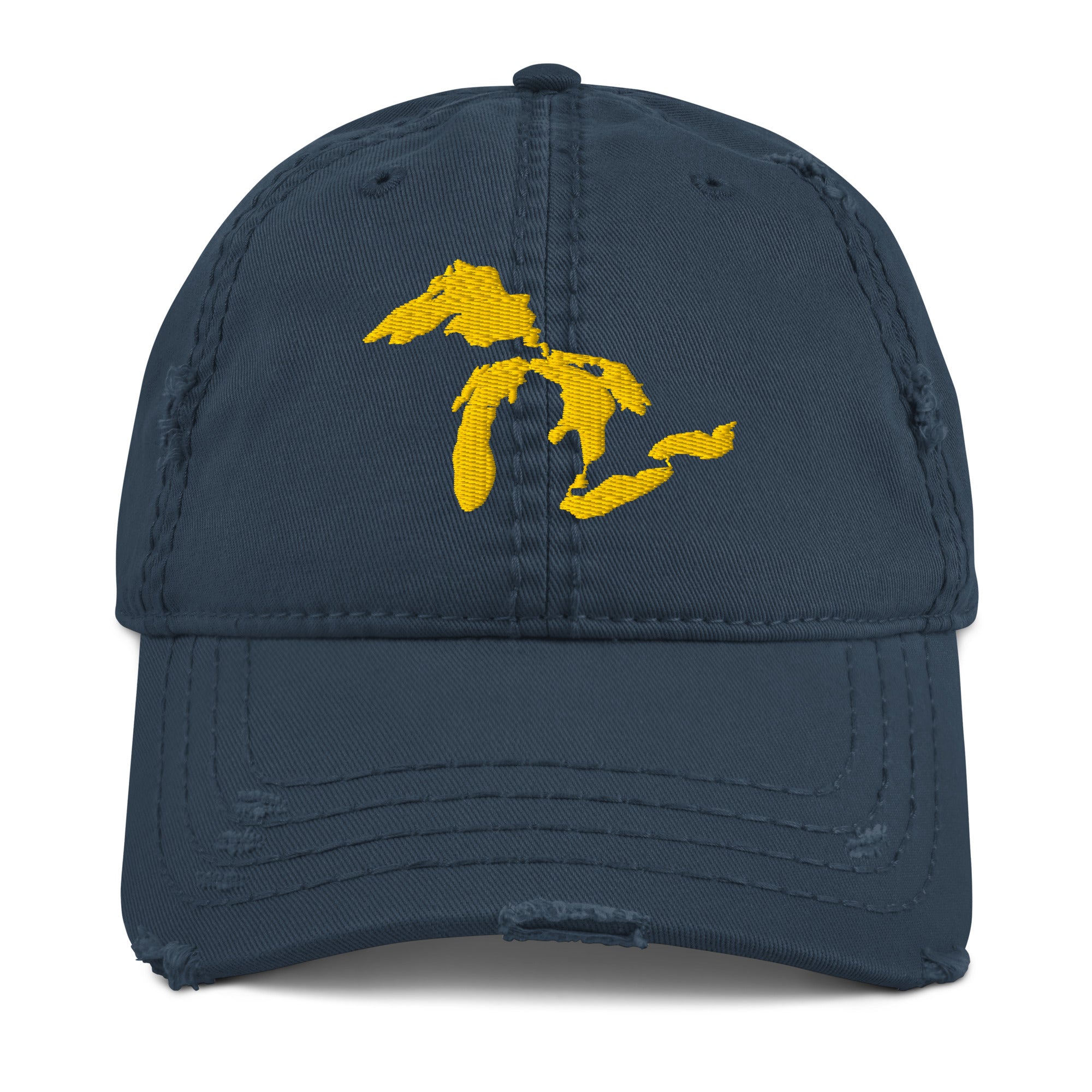 Great Lakes Distressed Dad Hat - Maize Embroidery – Blue Lakes Apparel